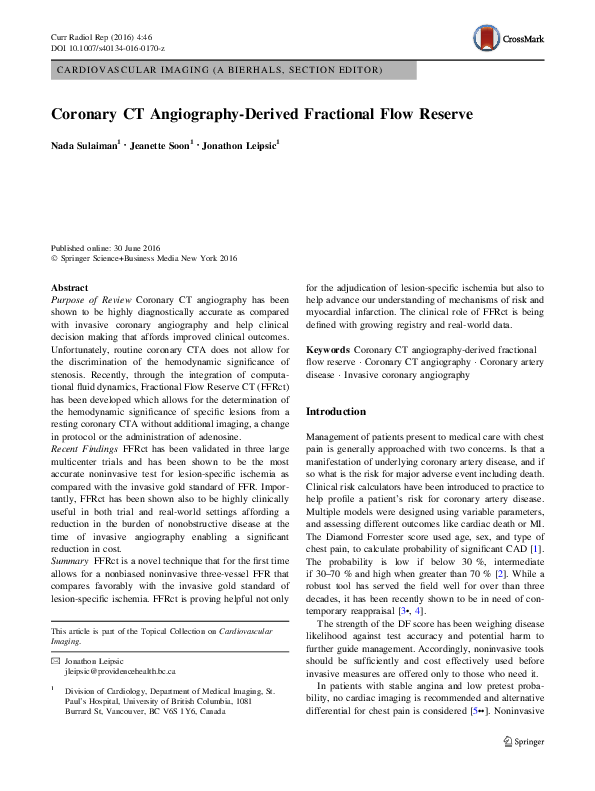 (PDF) Coronary CT angiography-derived fractional flow reserve ...