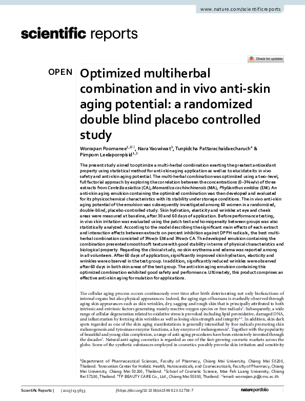 (PDF) Optimized multiherbal combination and in vivo anti-skin aging ... (PDF) Optimized multiherbal combination and in vivo anti-skin aging ...
