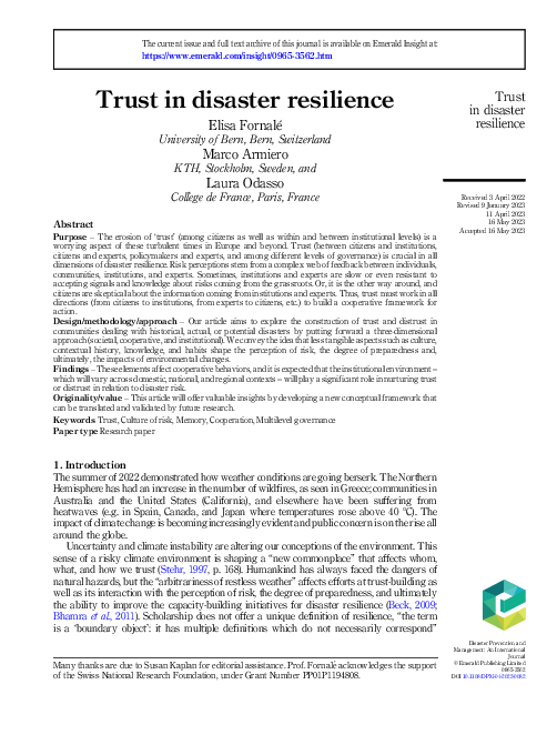 (PDF) Trust in disaster resilience