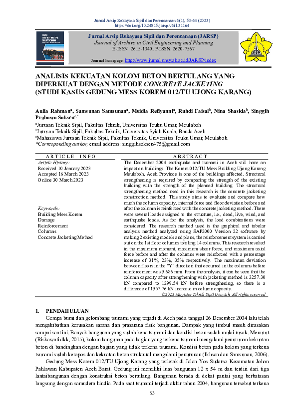 (PDF) Analisis Kekuatan Kolom Beton Bertulang Yang Diperkuat Dengan Metode Concrete Jacketing