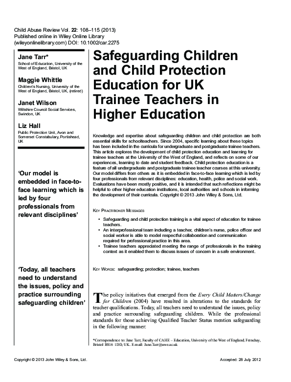 (PDF) Safeguarding Children and Child Protection Education for UK ...