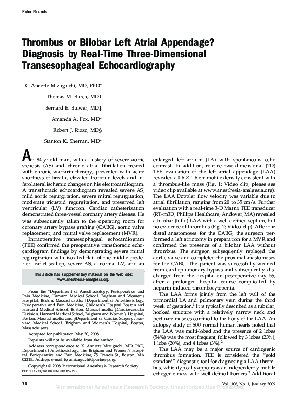 (PDF) Thrombus or Bilobar Left Atrial Appendage? Diagnosis by Real-Time ...