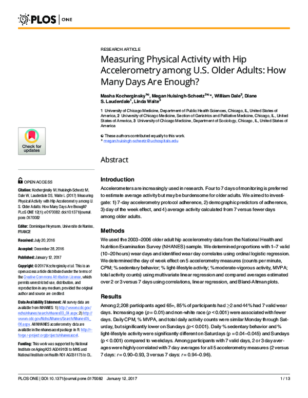 (PDF) Evaluating Hip Accelerometry in Older Adults