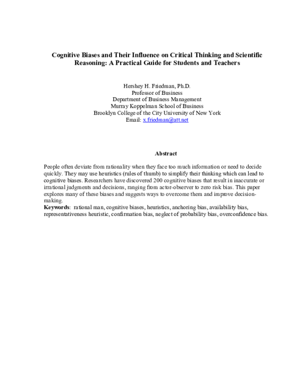 (PDF) Cognitive Biases and Their Influence on Critical Thinking and Scientific Reasoning: A ...