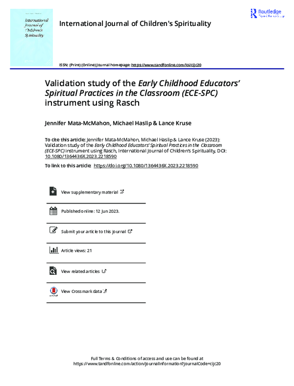 (PDF) Validation study of the Early Childhood Educators’ Spiritual ...