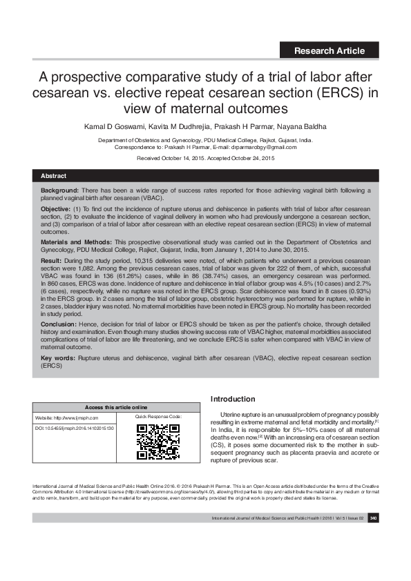 (PDF) A prospective comparative study of a trial of labor after ...