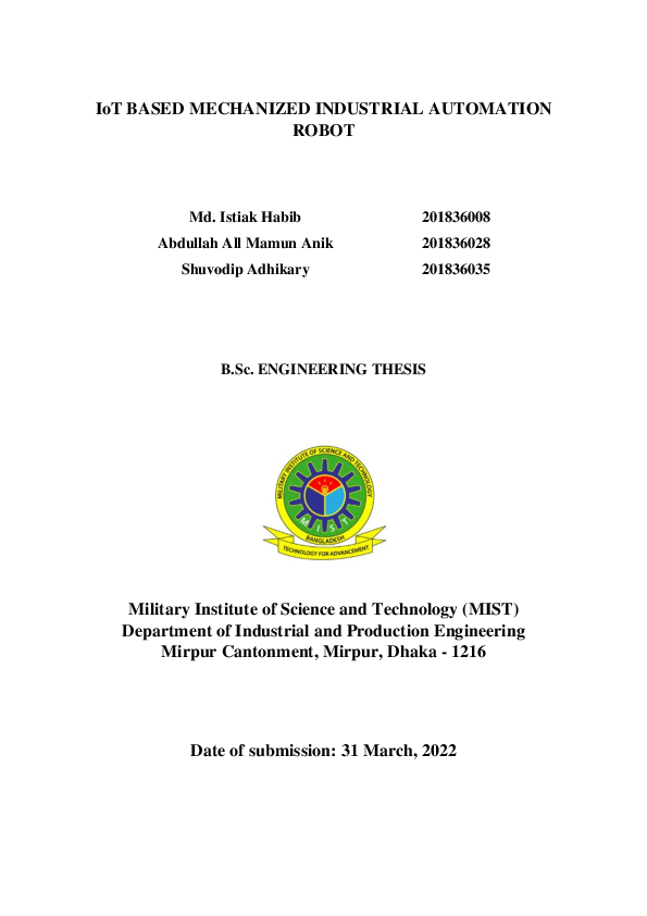 (PDF) IoT BASED MECHANIZED INDUSTRIAL AUTOMATION ROBOT