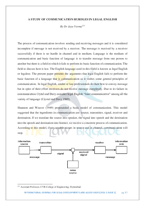 (PDF) A STUDY OF COMMUNICATION HURDLES IN LEGAL ENGLISH