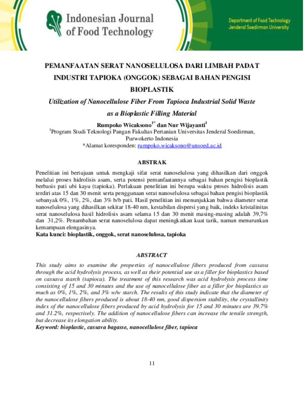 (PDF) Utilization of Nanocellulose Fiber from Tapioca Industrial Solid ...