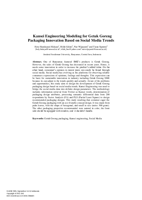 (PDF) Kansei Engineering Modeling for Getuk Goreng Packaging Innovation ...