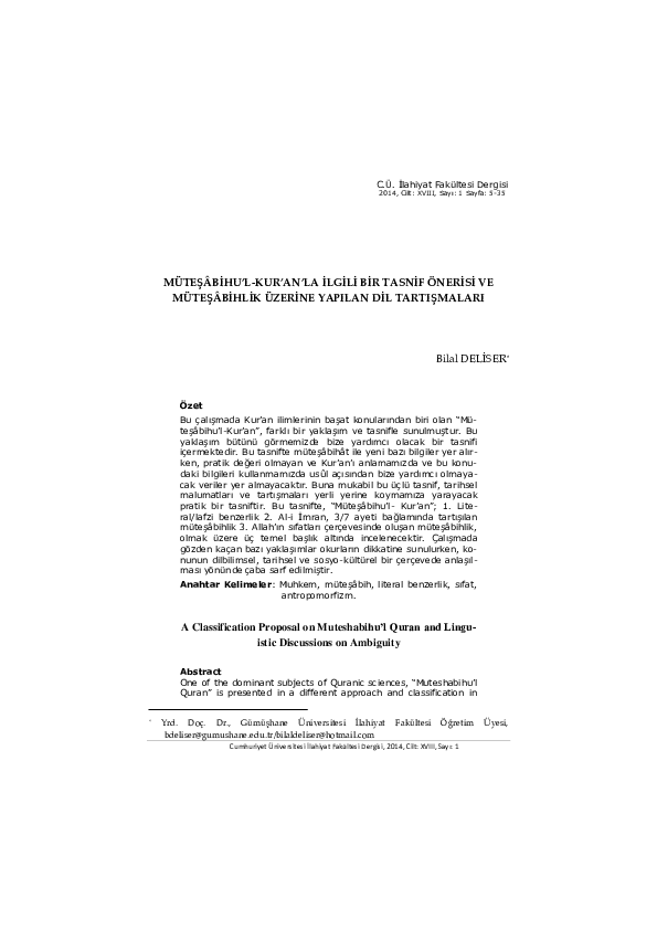 (PDF) Müteşâbihu’l-Kur’an’la İlgili Bir Tasnif Önerisi ve Müteşâbihlik ...