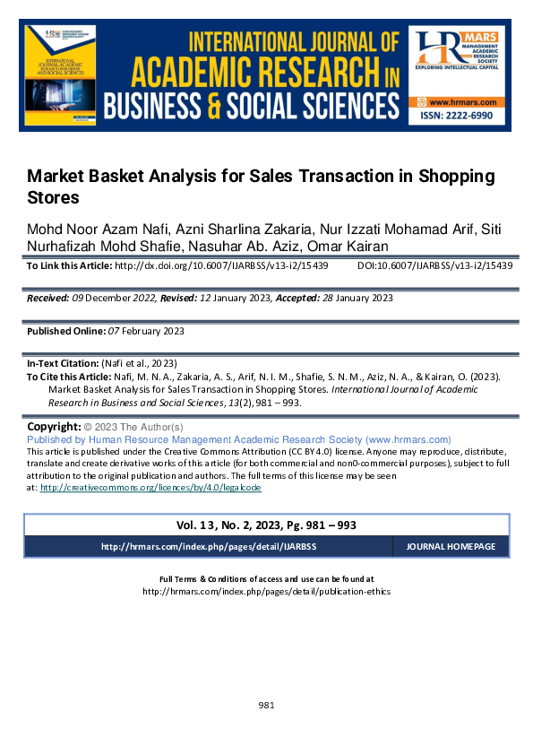 (PDF) Market Basket Analysis for Sales Transaction in Shopping Stores