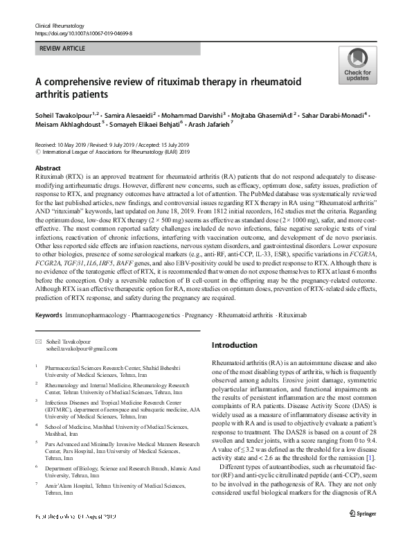 (PDF) A comprehensive review of rituximab therapy in rheumatoid arthritis patients