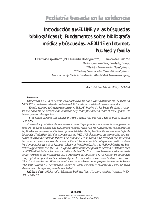 (PDF) Introducción a MEDLINE y a las búsquedas bibliográficas (I). Fundamentos sobre ...