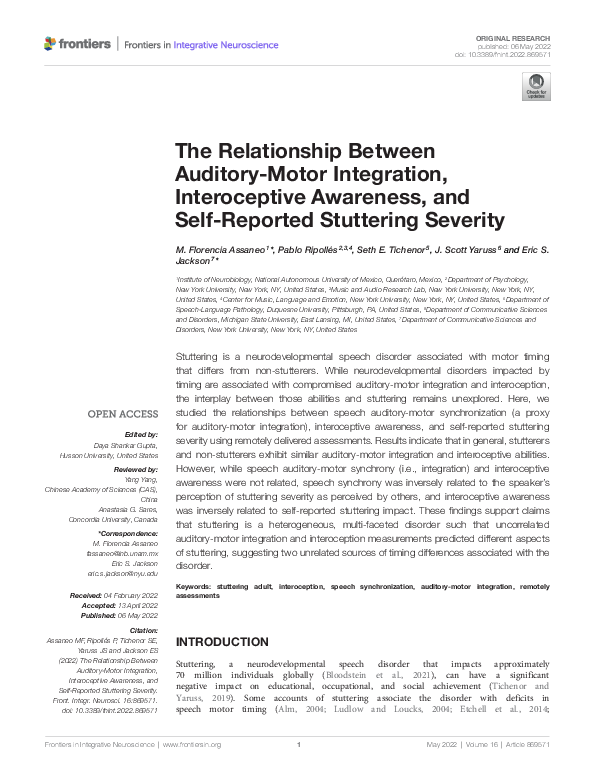 (PDF) The Relationship Between Auditory-Motor Integration, Interoceptive Awareness, and Self ...