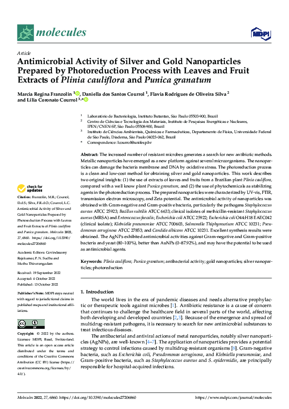 (PDF) Antimicrobial Activity of Silver and Gold Nanoparticles Prepared by Photoreduction Process ...
