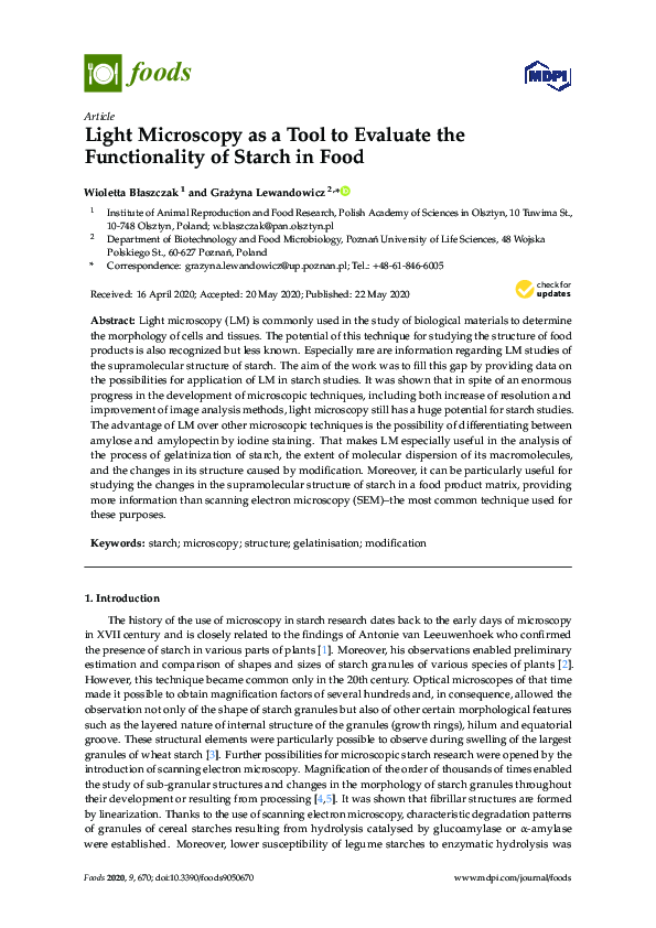 (PDF) Light Microscopy as a Tool to Evaluate the Functionality of Starch in Food
