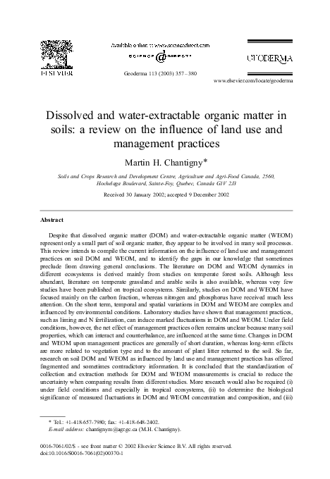 (PDF) Dissolved and water-extractable organic matter in soils: a review on the influence of land ...