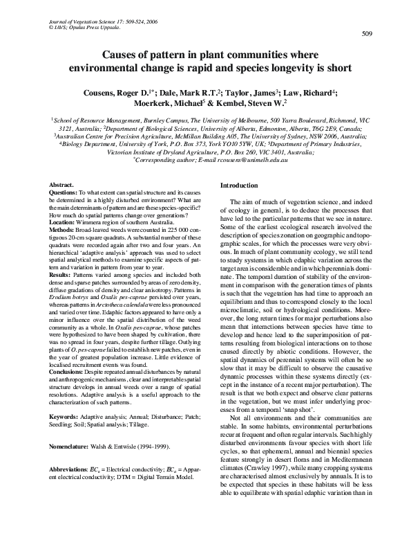 Causes of pattern in plant communities where environmental change is ...