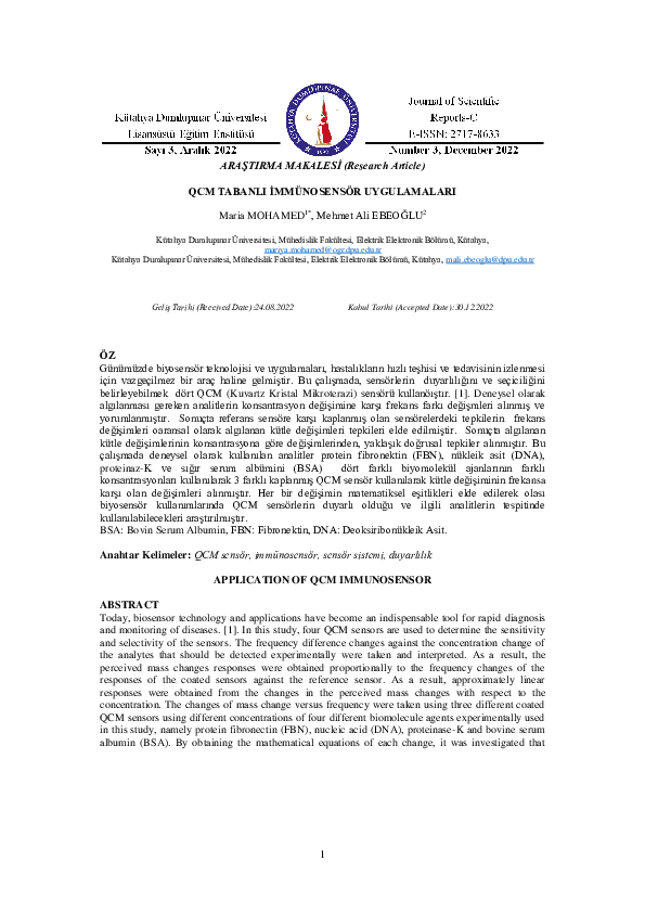 (PDF) QCM Tabanli İmmünosensör Uygulamalari