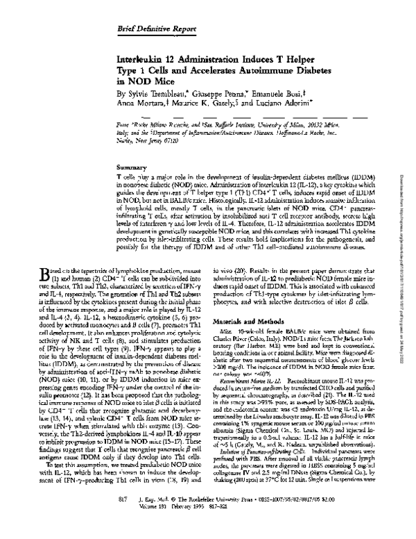(PDF) Interleukin 12 administration induces T helper type 1 cells and ...
