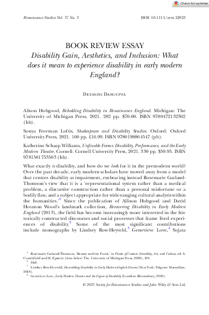 (PDF) [Book Review Essay] Disability Gain, Aesthetics, and Inclusion: What does it mean to ...