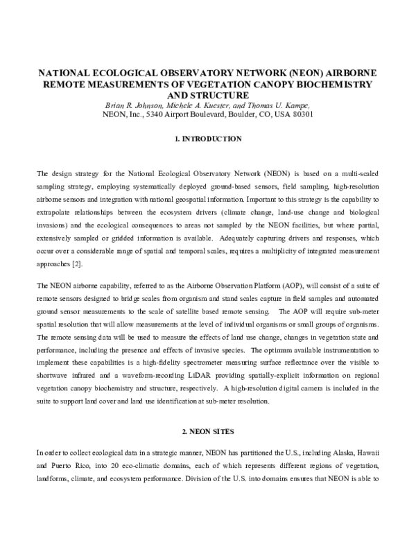 (PDF) National ecological observatory network (NEON) airborne remote ...