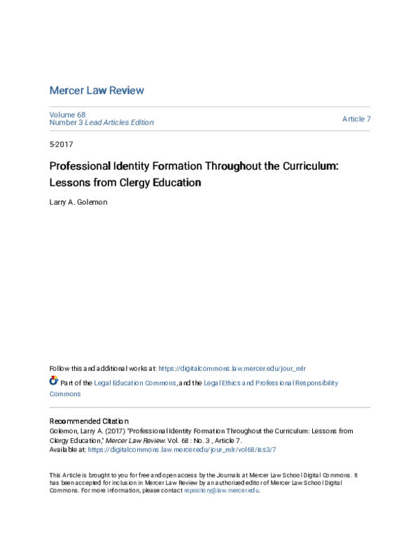(PDF) Professional Identity Formation Throughout the Curriculum ...