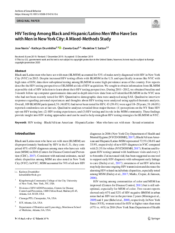 Pdf Hiv Testing Among Black And Hispanic Latino Men Who Have Sex With