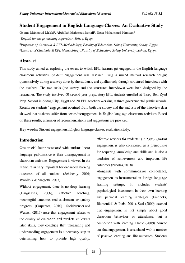 (PDF) Student Engagement in English Language Classes: An Evaluative Study