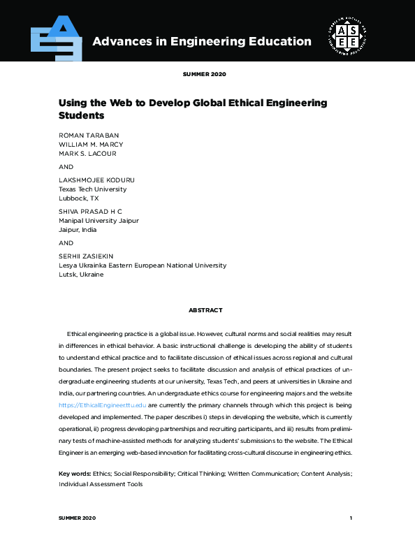 (PDF) Using the Web to Develop Global Ethical Engineering Students
