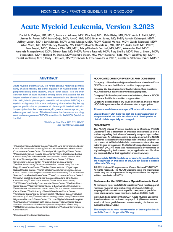 (PDF) Acute Myeloid Leukemia, Version 3.2023, NCCN Clinical Practice Guidelines in Oncology