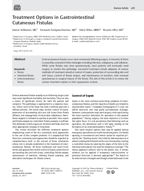 (PDF) Treatment Options in Gastrointestinal Cutaneous Fistulas