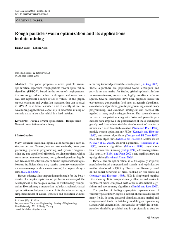 (PDF) Rough particle swarm optimization and its applications in data mining