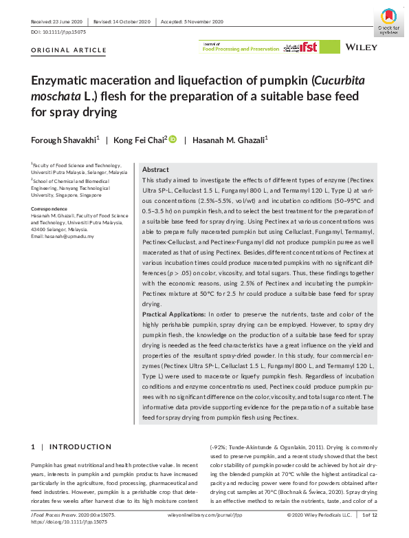 (PDF) Enzymatic maceration and liquefaction of pumpkin ( Cucurbita ...