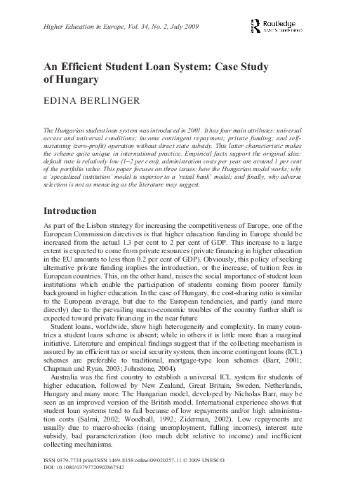 (PDF) An Efficient Student Loan System: Case Study of Hungary