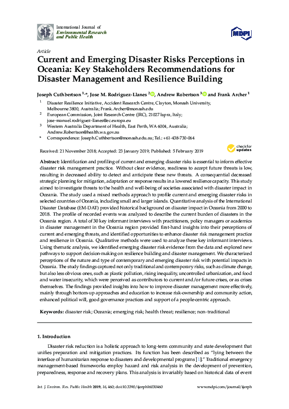 (PDF) Current and Emerging Disaster Risks Perceptions in Oceania: Key ...