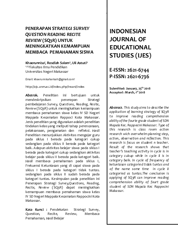 (PDF) Penerapan Strategi Survey Question Reading Recite Review (SQ3R ...