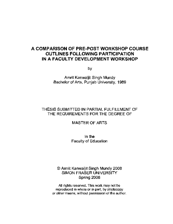 (PDF) A Comparison of Pre-Post Workshop Course Outlines Following ...