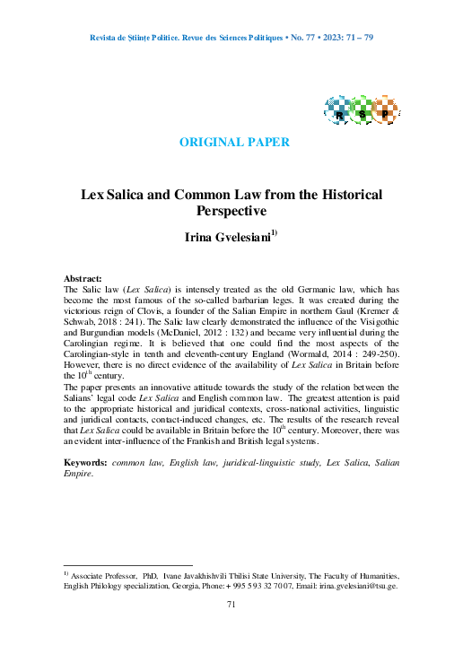 (PDF) Lex Salica and Common Law from the Historical Perspective