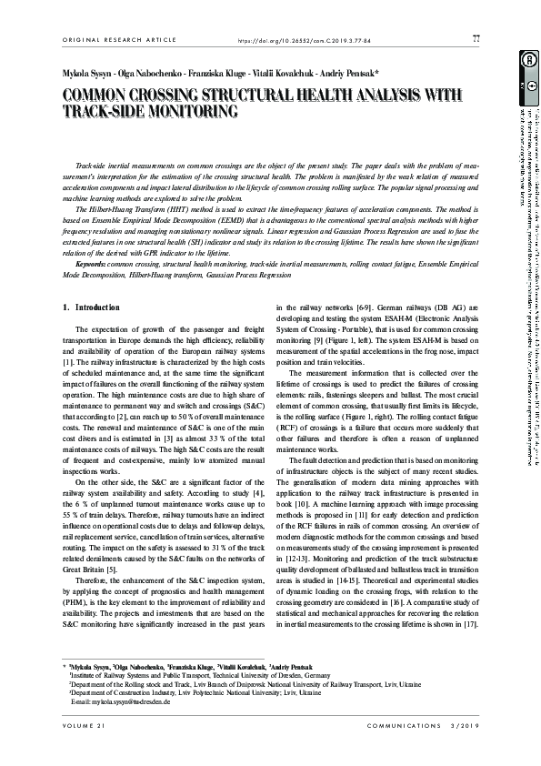 (PDF) Common Crossing Structural Health Analysis with Track-Side Monitoring