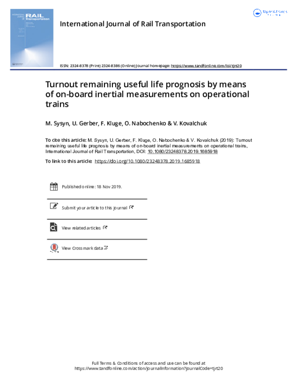 (PDF) Turnout remaining useful life prognosis by means of on-board ...