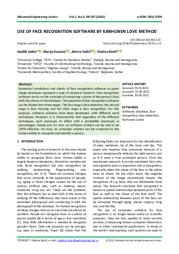 (PDF) Use of Face Recognition Software by Karhunen Love Method