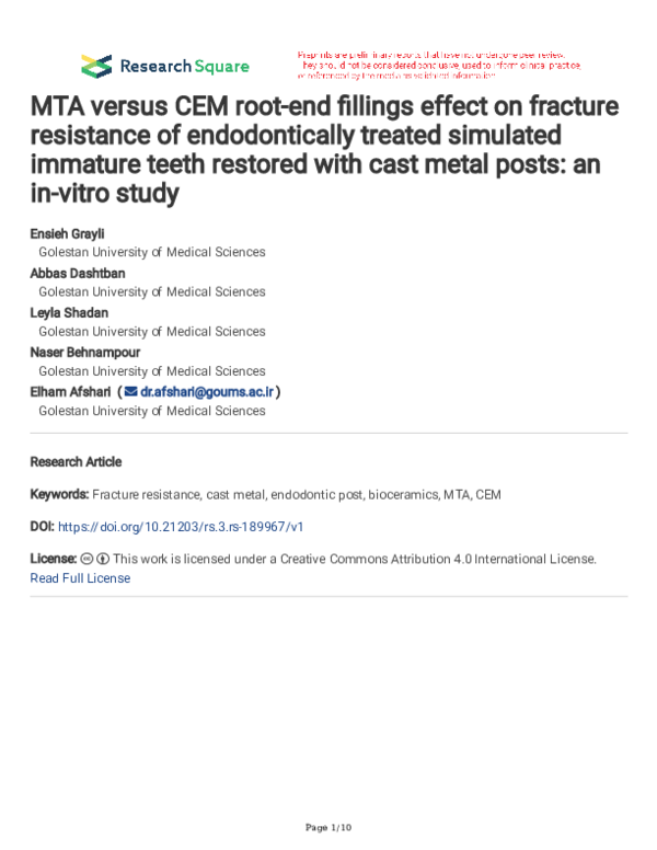 (PDF) MTA versus CEM root-end fillings effect on fracture resistance of ...