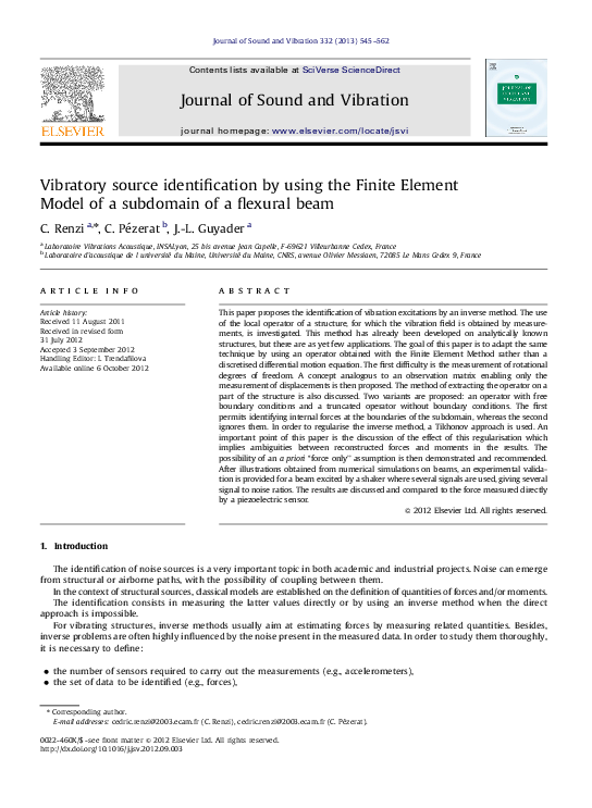 (PDF) Vibratory source identification by using the Finite Element Model of a subdomain of a ...
