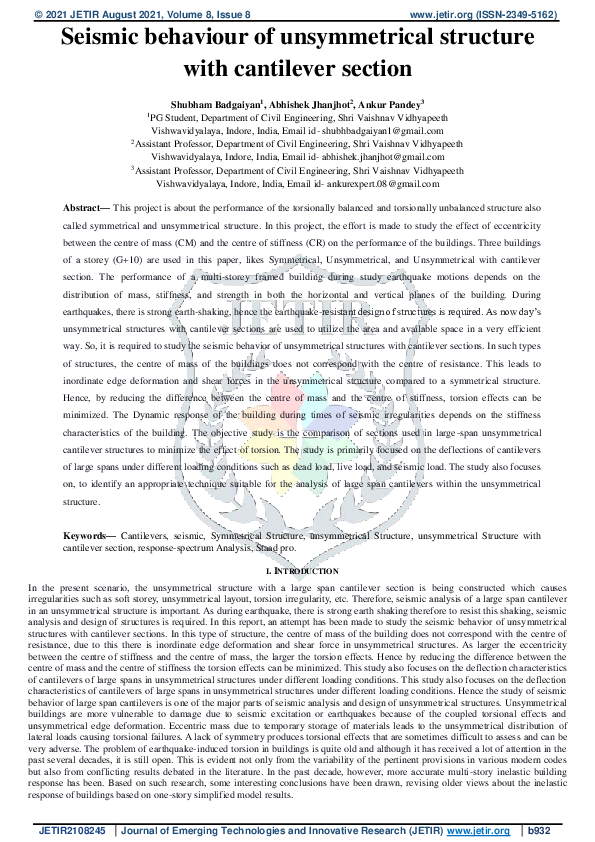 (PDF) Seismic Behaviour of Unsymmetrical Structure with Cantilever Section