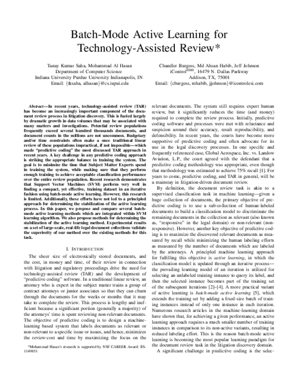 (PDF) Batch-mode active learning for technology-assisted review | Mohammad Al Hasan - Academia.edu