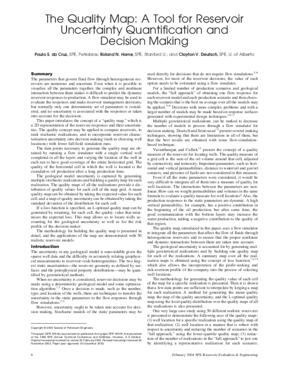 (PDF) The Quality Map: A Tool for Reservoir Uncertainty Quantification and Decision Making