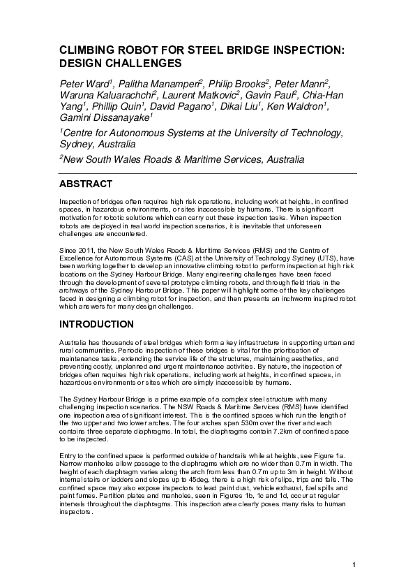 (PDF) Climbing robot for steel bridge inspection: design challenges