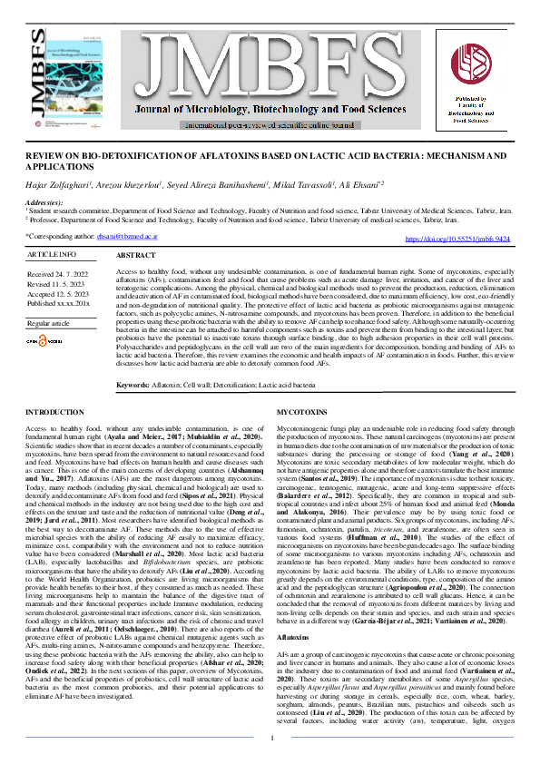 Pdf Review On Bio Detoxification Of Aflatoxins Based On Lactic Acid